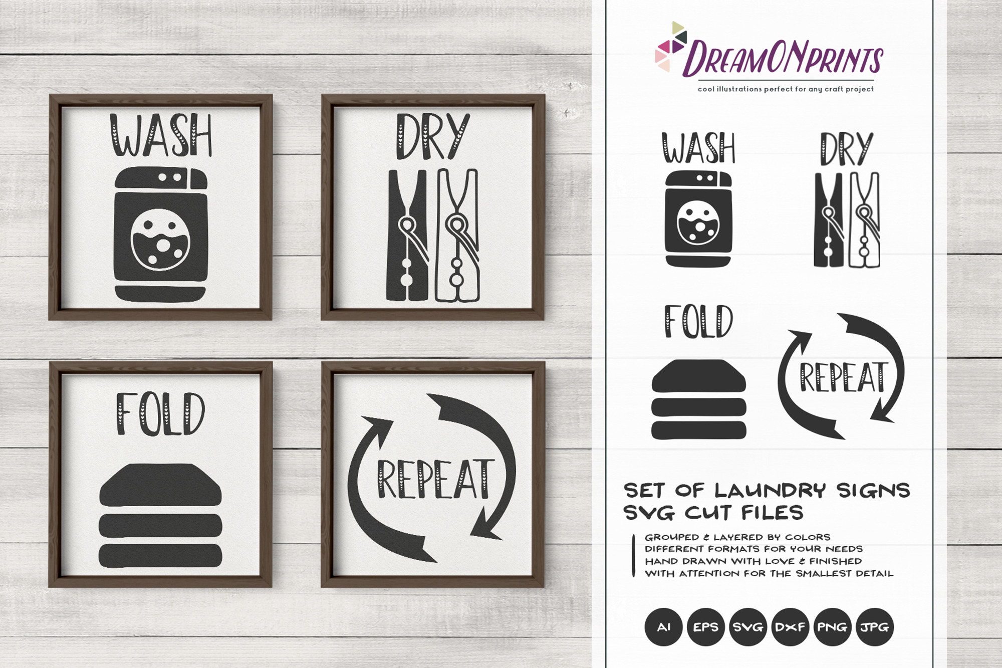 Set of 4 Laundry Signs SVG Vector, an Illustration by DreamONprints