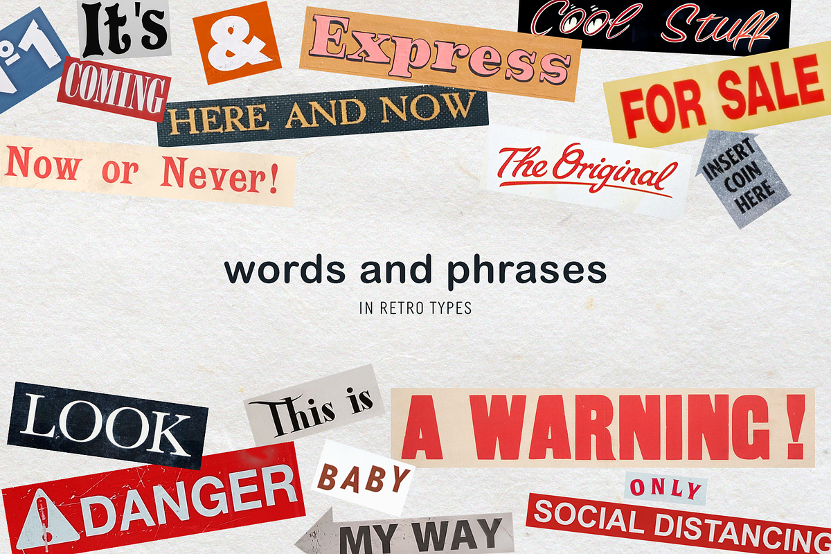 Retro Word Clippings for Collages