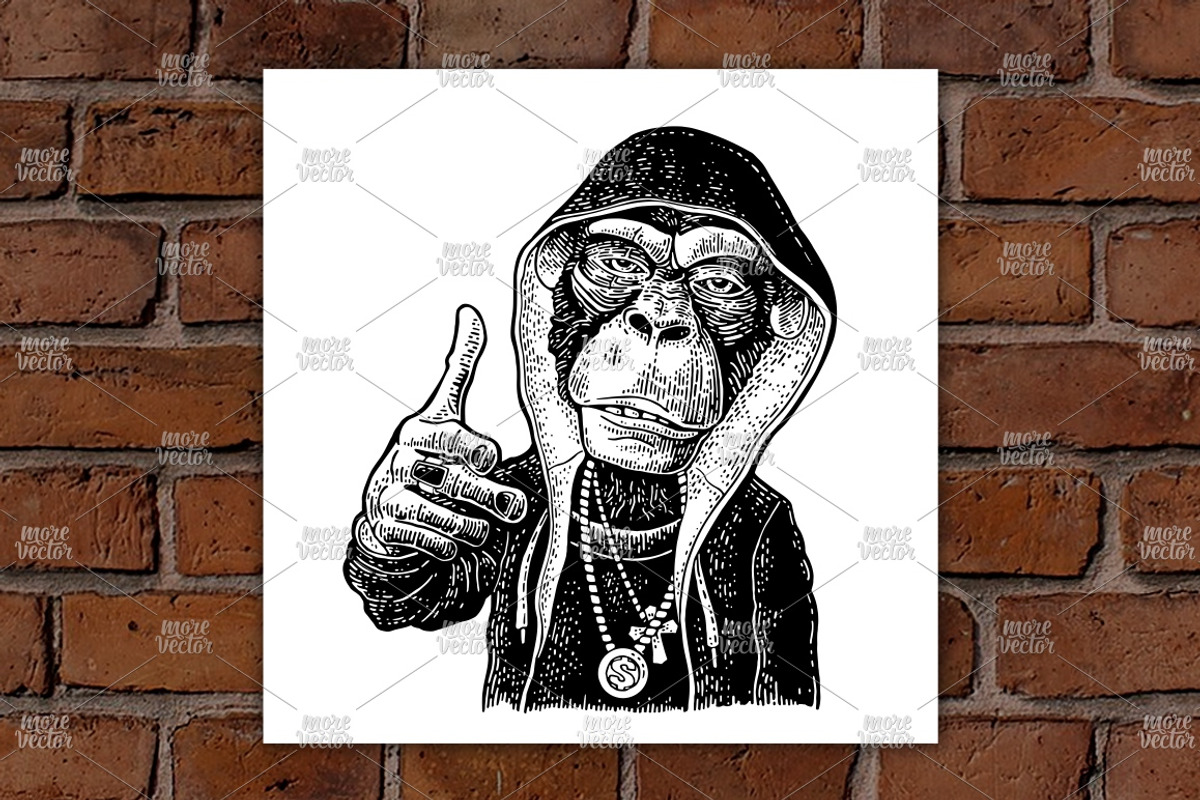 Monkey rapper in hoodie, a Person Illustration by MoreVector | Creative ...