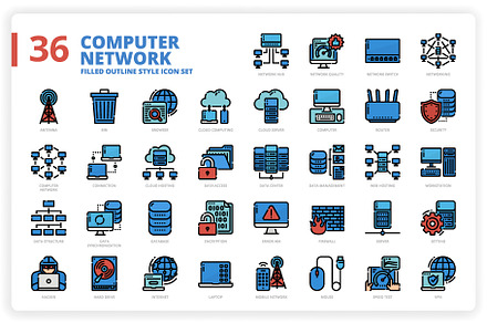 36 Computer Network Icons x 3 Styles, an Icon by monkik