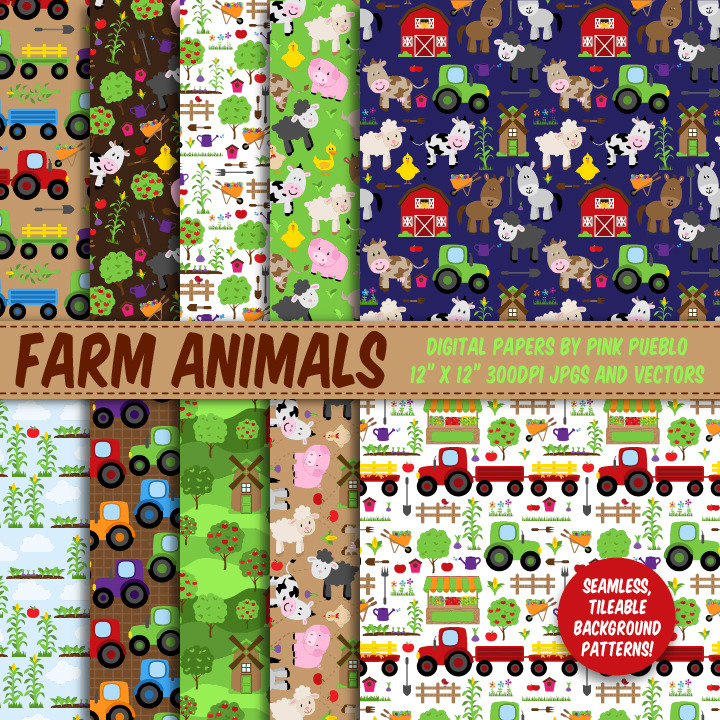 Farm Animal Papers & Backgrounds, a Pattern Graphic by PinkPueblo