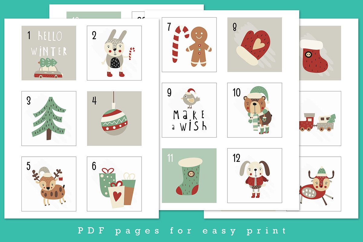 Christmas Advent Calendar set, an Animal Illustration by Nursery Art