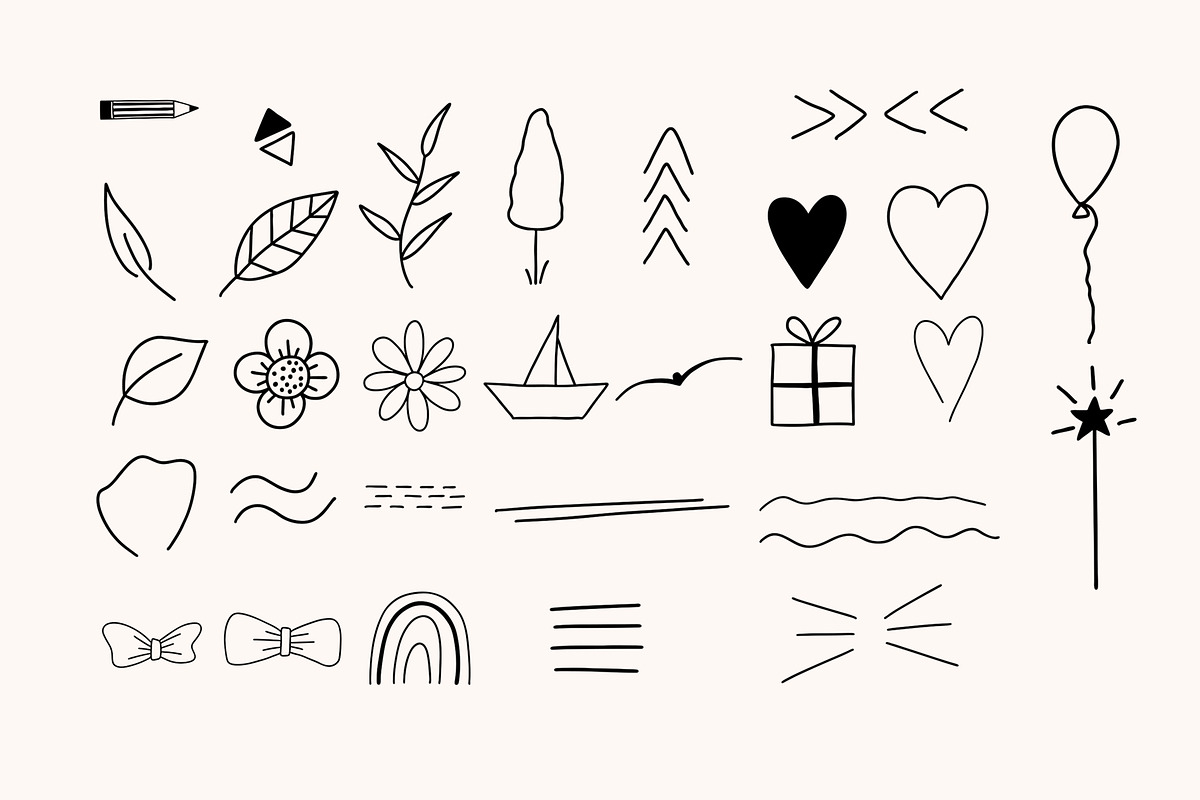 65 Hand Drawn Vector Elements, a Graphic by aivos