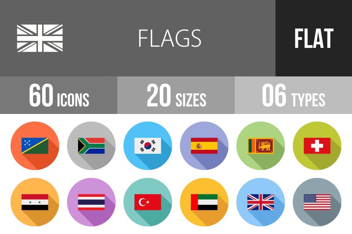 60 Flags Flat Shadowed Icons | Icons ~ Creative Market