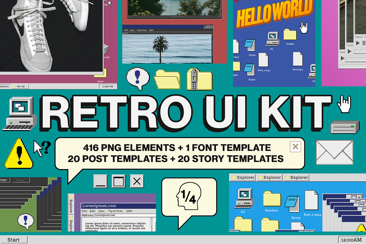 RETRO UI KIT Elements + Templates, a Social Media Template by Headquarters