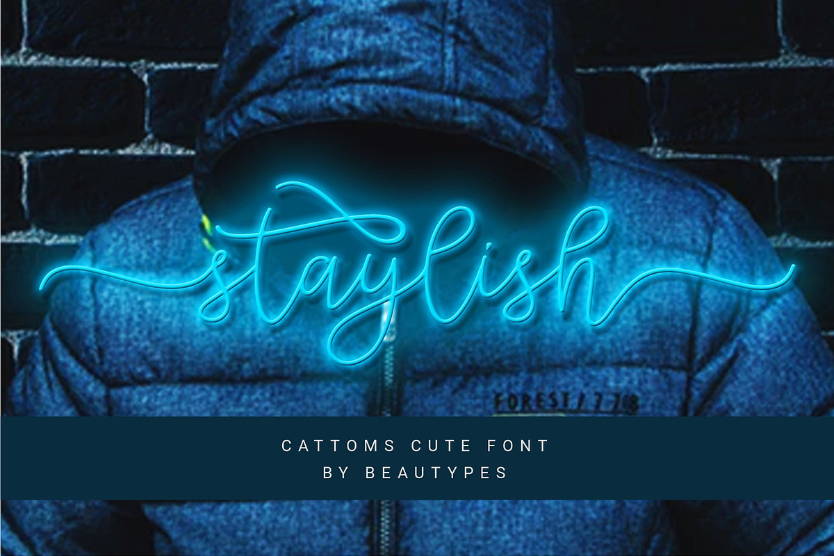 Cattoms Cute | Monoline Script Fonts, a Script Font by Beautypes