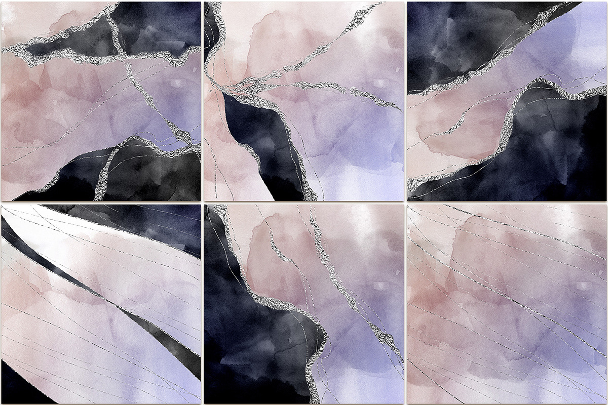 Silver and watercolor digital papers, a Texture Graphic by PixelJungle