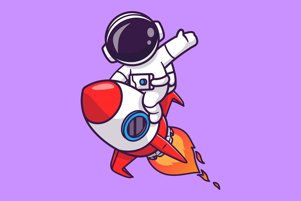 Cute Astronaut Riding Rocket Cartoon, a Technology Illustration by ...