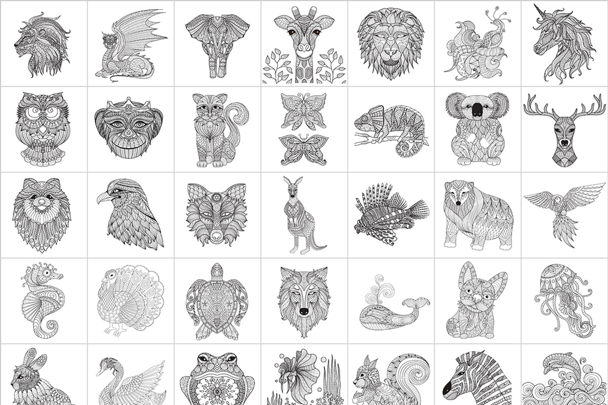 35 unique animal doodles designs, a Graphic by Somjai King