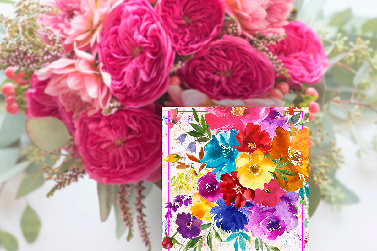Bright Floral Clipart : Bouquets, Flowers, Leaves, Patterns