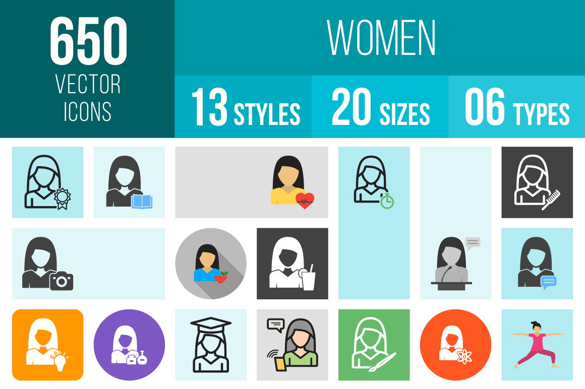 650 Women Icons, an Outline Icon by IconBunny