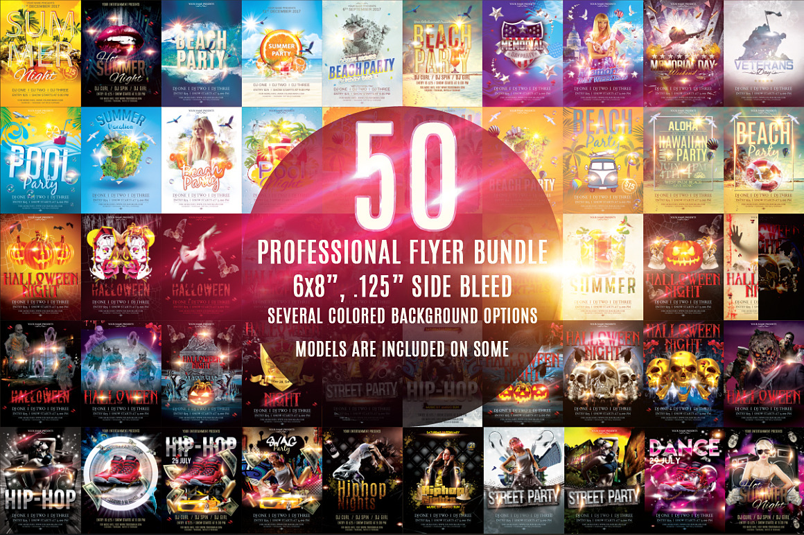 50 Beach, Retro+Seasonal Flyer Pack, a Flyer Template by tmcom