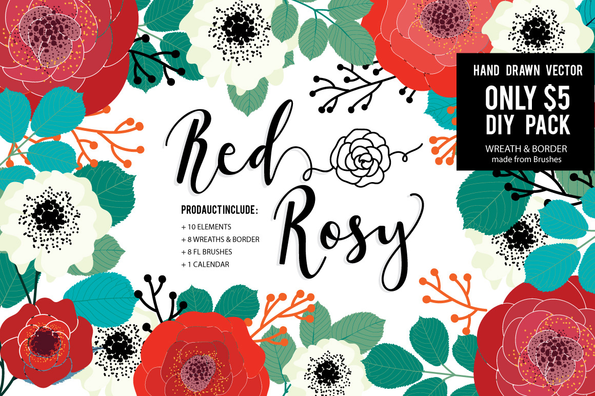 ROSY HAND DRAWN VECTOR DIY PACK, a Decorative Illustration by MooBeer