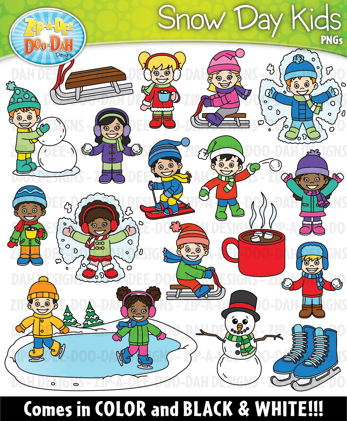 Snow Day Kid Characters Clipart Set, a Graphic by Zip-A-Dee-Doo-Dah Designs