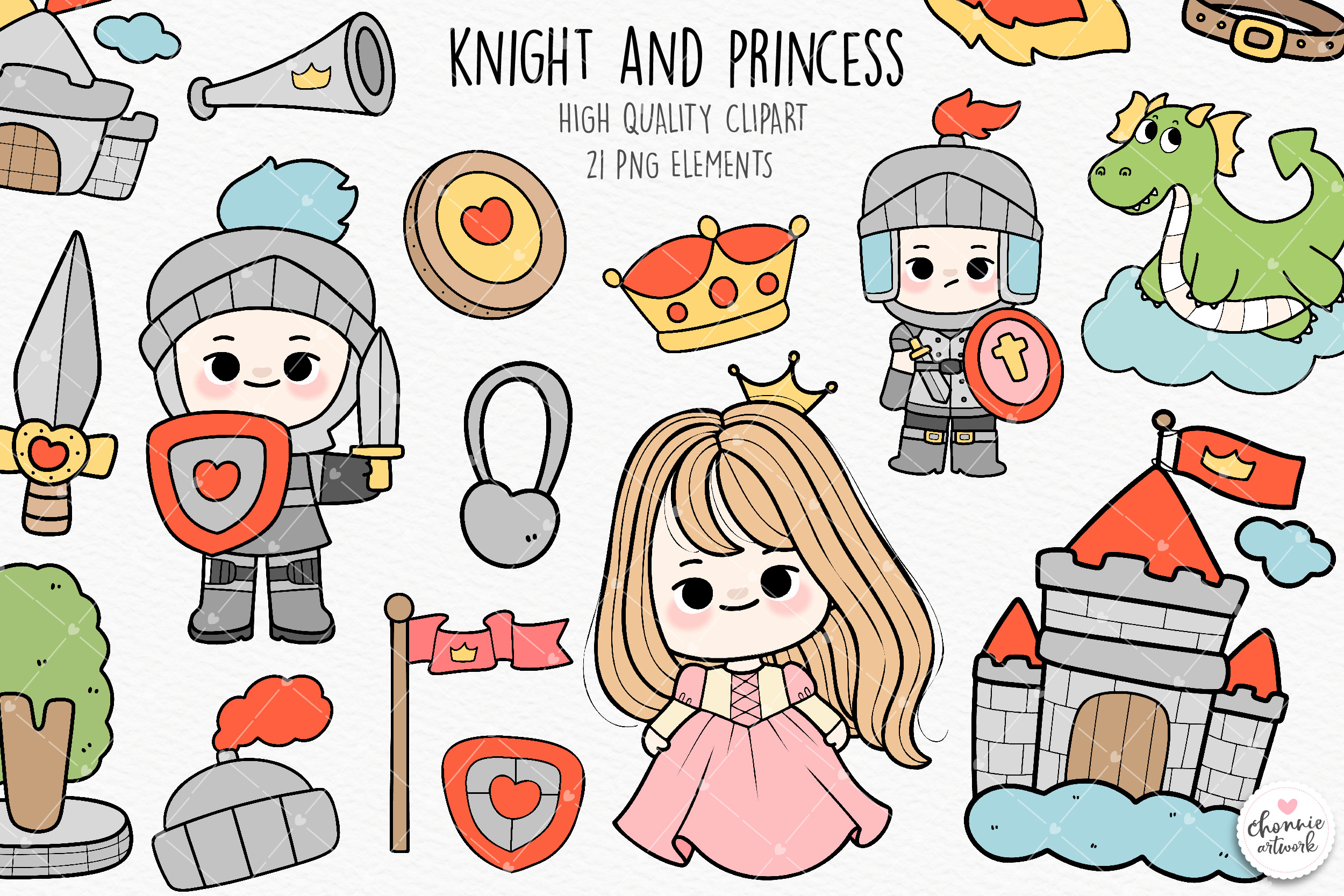 Knight and princess clipart, a Person Illustration by Chonnieartwork