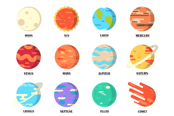 Planets colorful vector set, an Icon by OnBlast