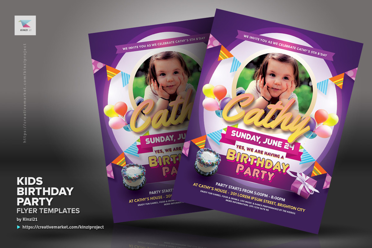 Kids Birthday Party Flyer Templates, a Flyer Template by kinzi21