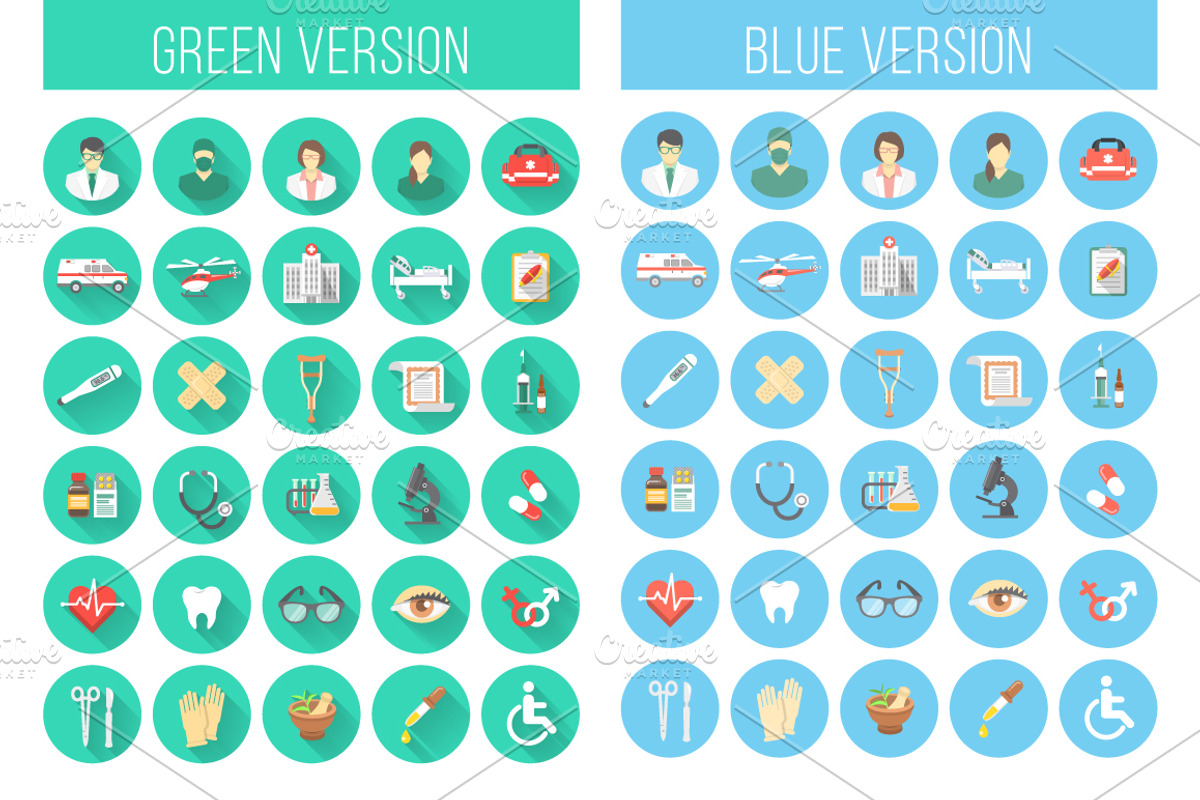 Flat medical and healthcare icons, an Icon by Vectorikart | Creative Market