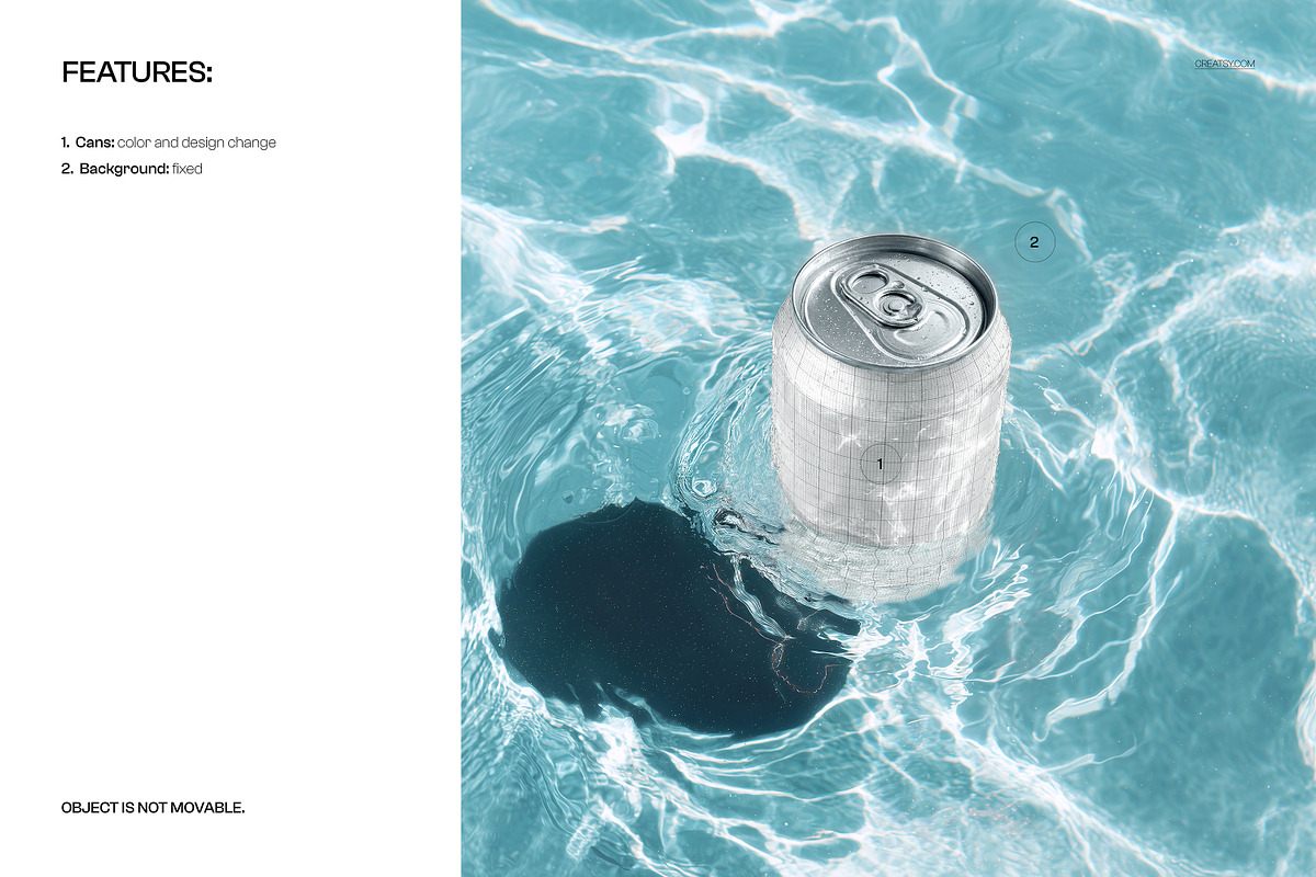 High Angle Soda Can in Water Mockup, a Cups & Container Mockup by creatsy5