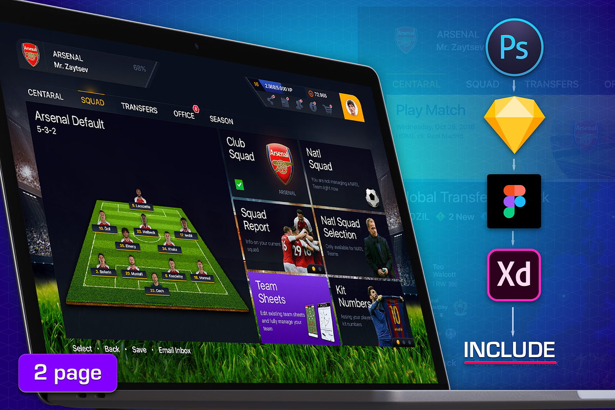 Football Dashboard Game, an UI Kit Template by Yaroslav Zaitsev