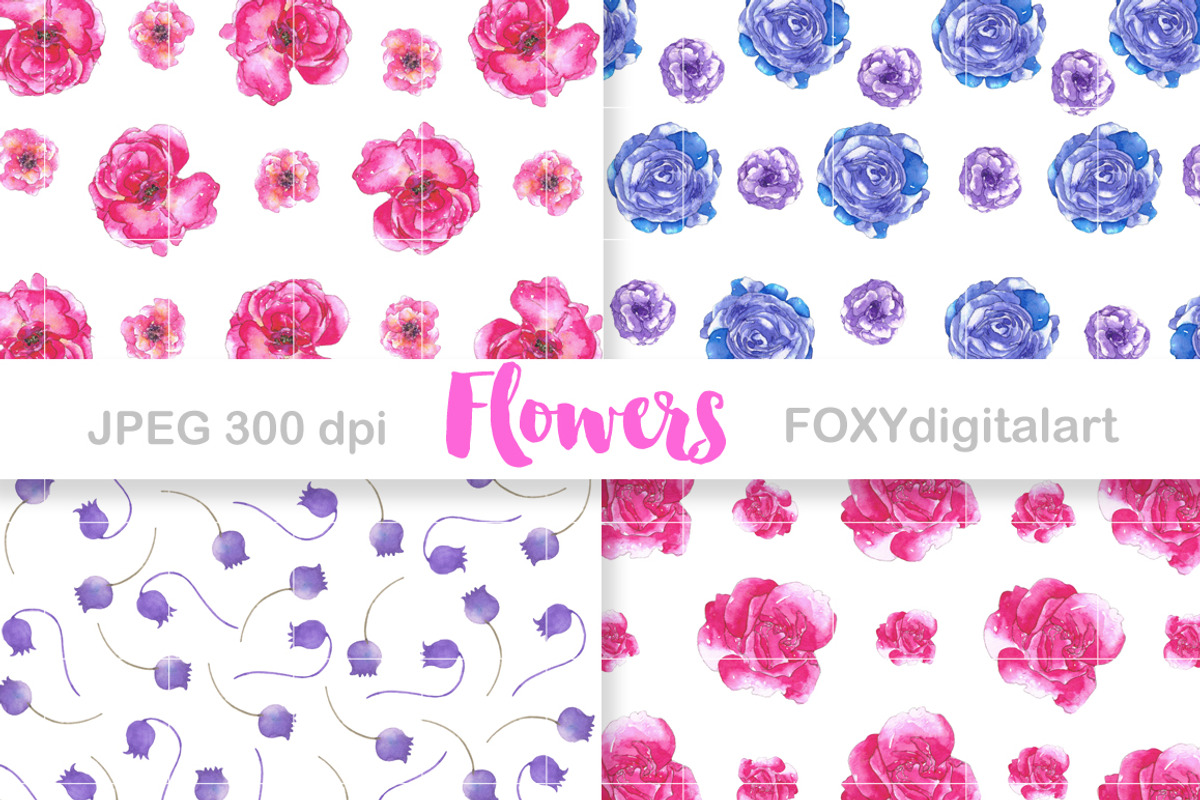 Watercolor Flowers Digital Paper, a Pattern Graphic by FOXYdigitalart ...