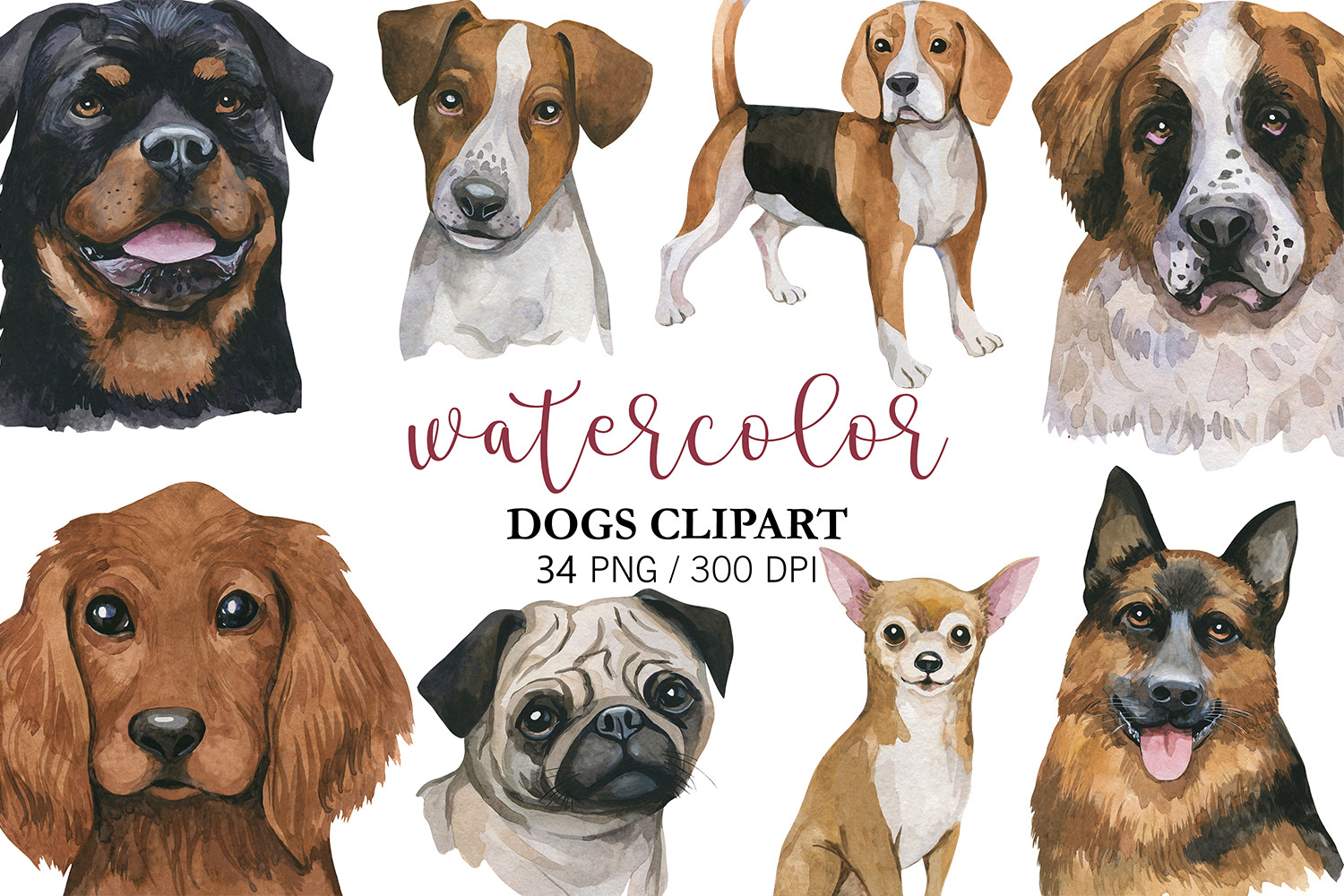Watercolor Dogs Clipart Animal Clipart