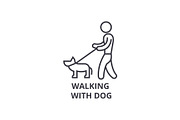 walking with dog thin line icon, sign, symbol, illustation, linear ...