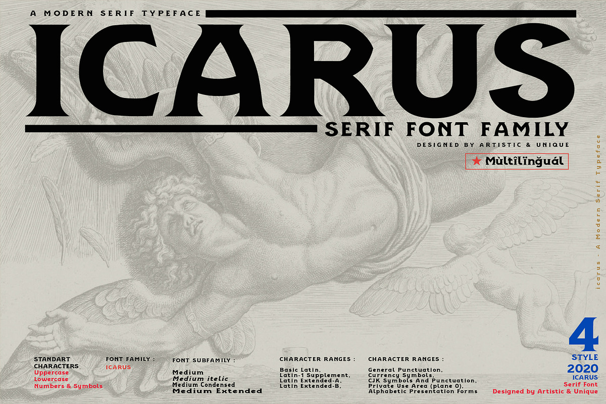 ICARUS - Serif font family, a Serif Font by Artistic & Unique
