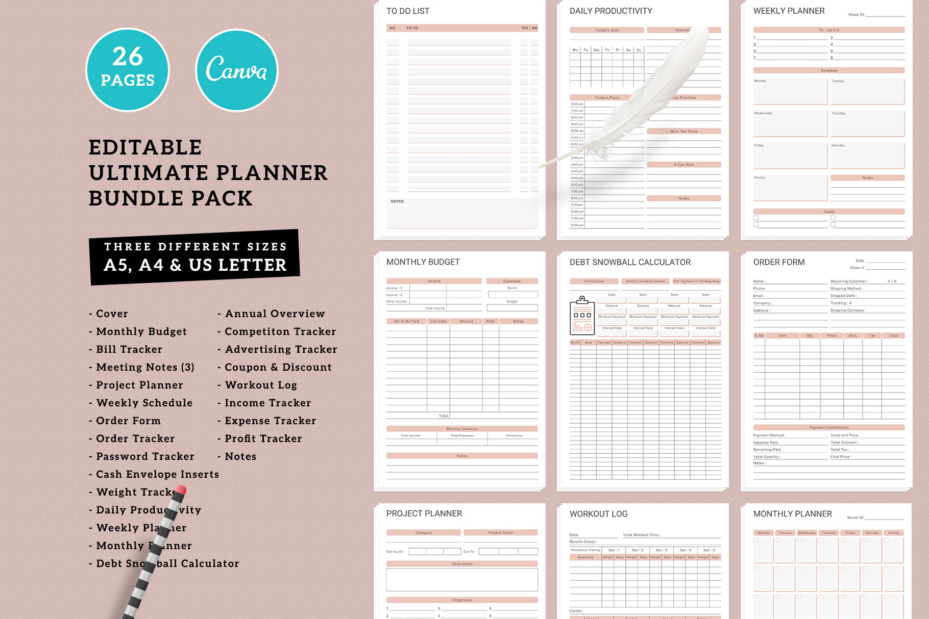 Ultimate Planner Bundle Pack Vol.19, a Stationery Template by Amit Debnath