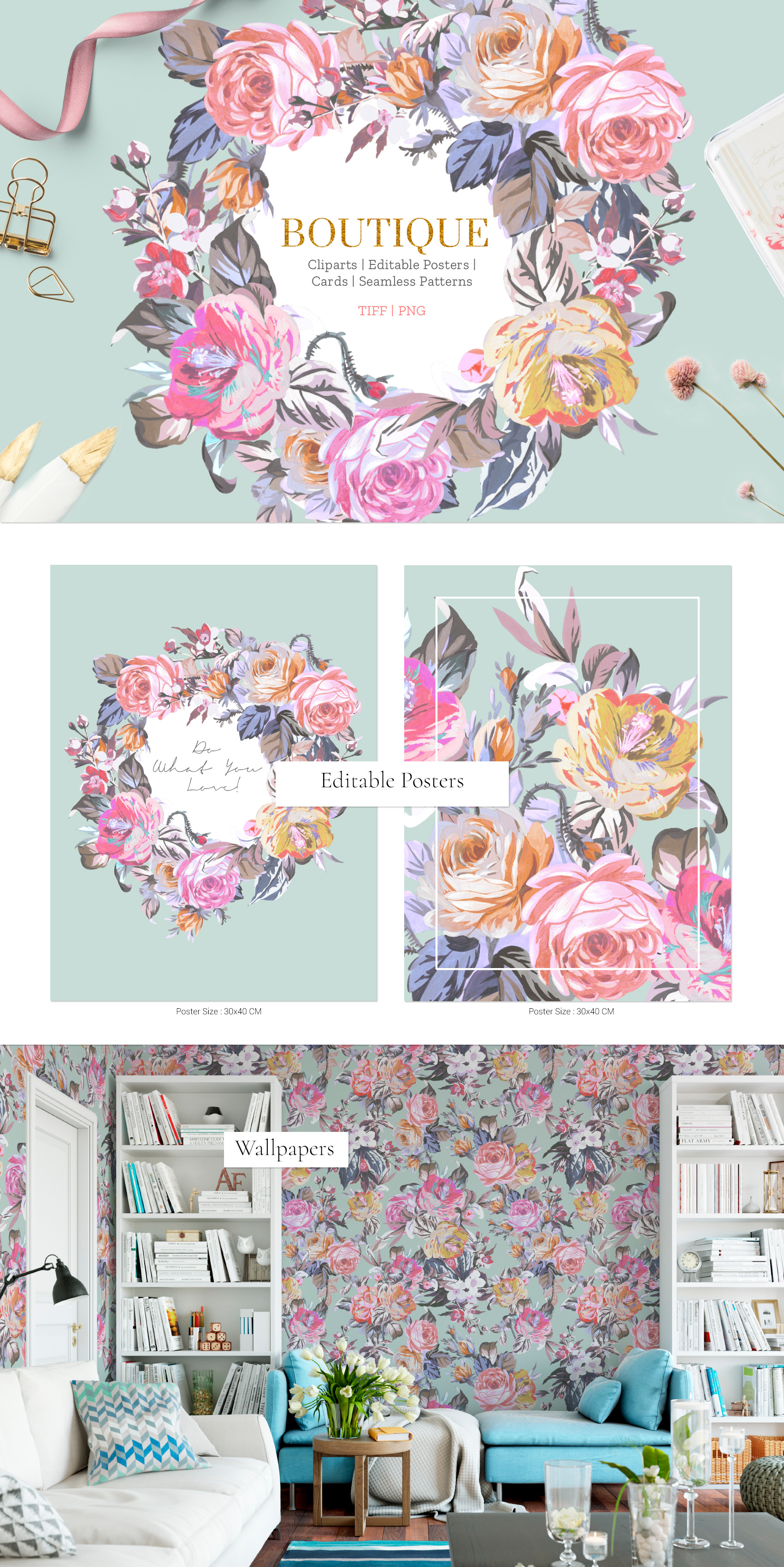 BOUTIQUE, PATTERNS & CLIPARTS, an Illustration by TSTUDIO
