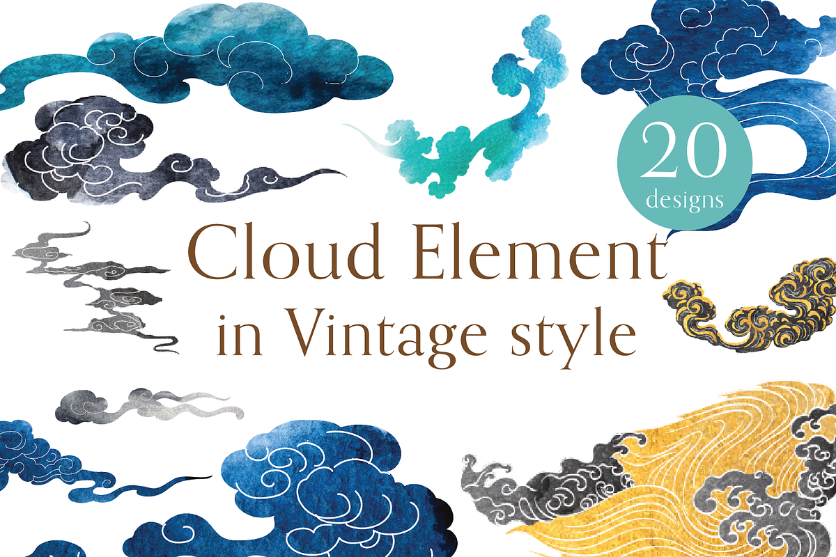 Cloud illustration in Vintage style.