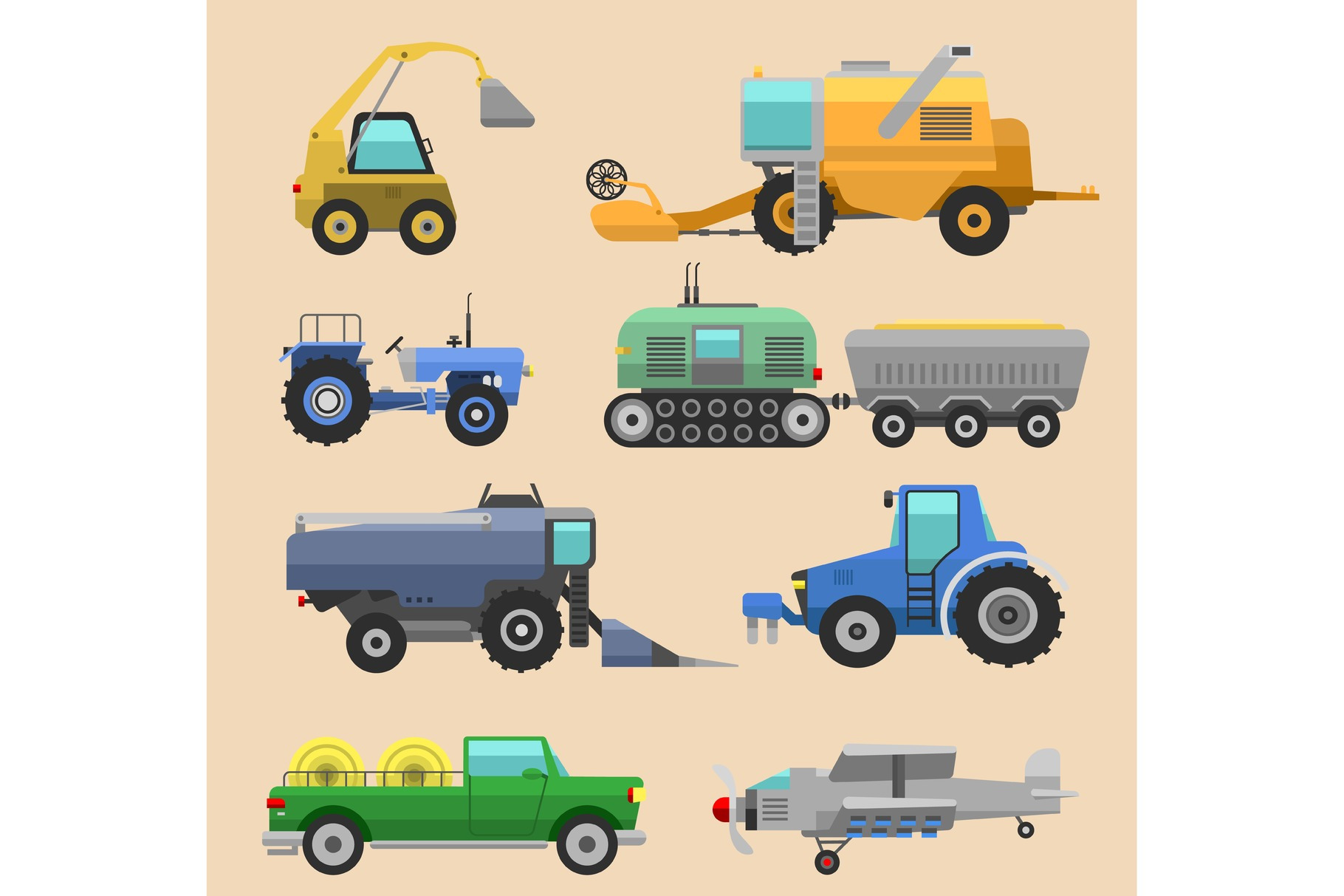Agricultural vehicles harvester vector tractor machine, combines and ...