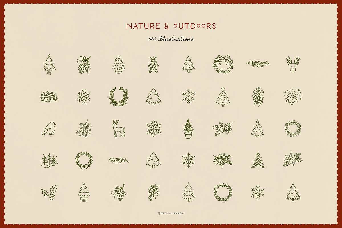 Cozy Cute Christmas Line Art Icons