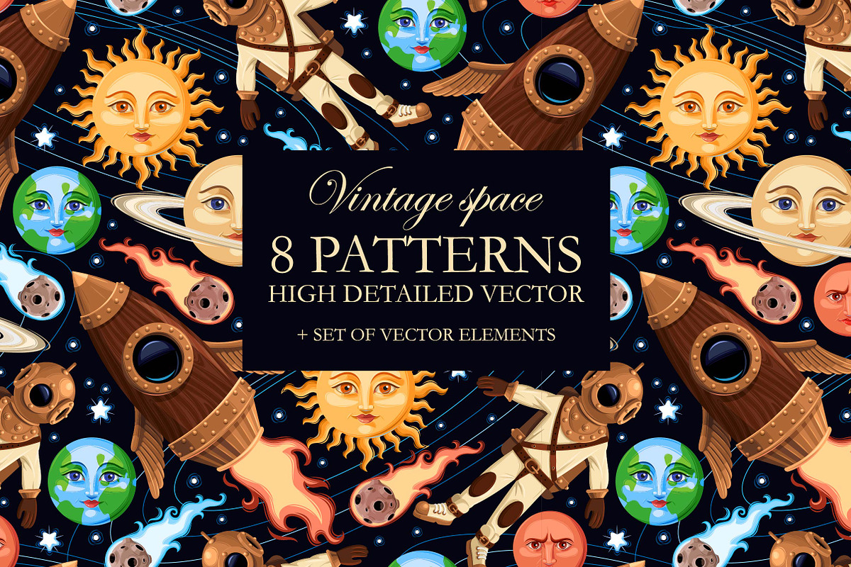 Vintage Space Patterns, a Pattern Graphic by GreyLilac