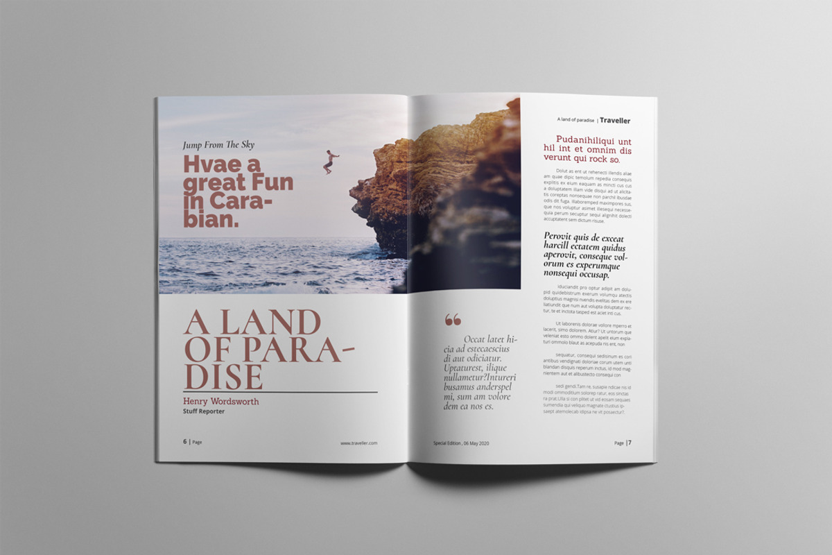 Travel Magazine Layout, a Magazine Template by Swayang