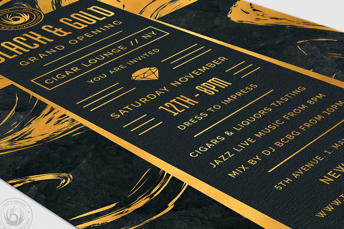 Black and Gold Flyer Template V12, a Flyer Template by ThatsDesign Art