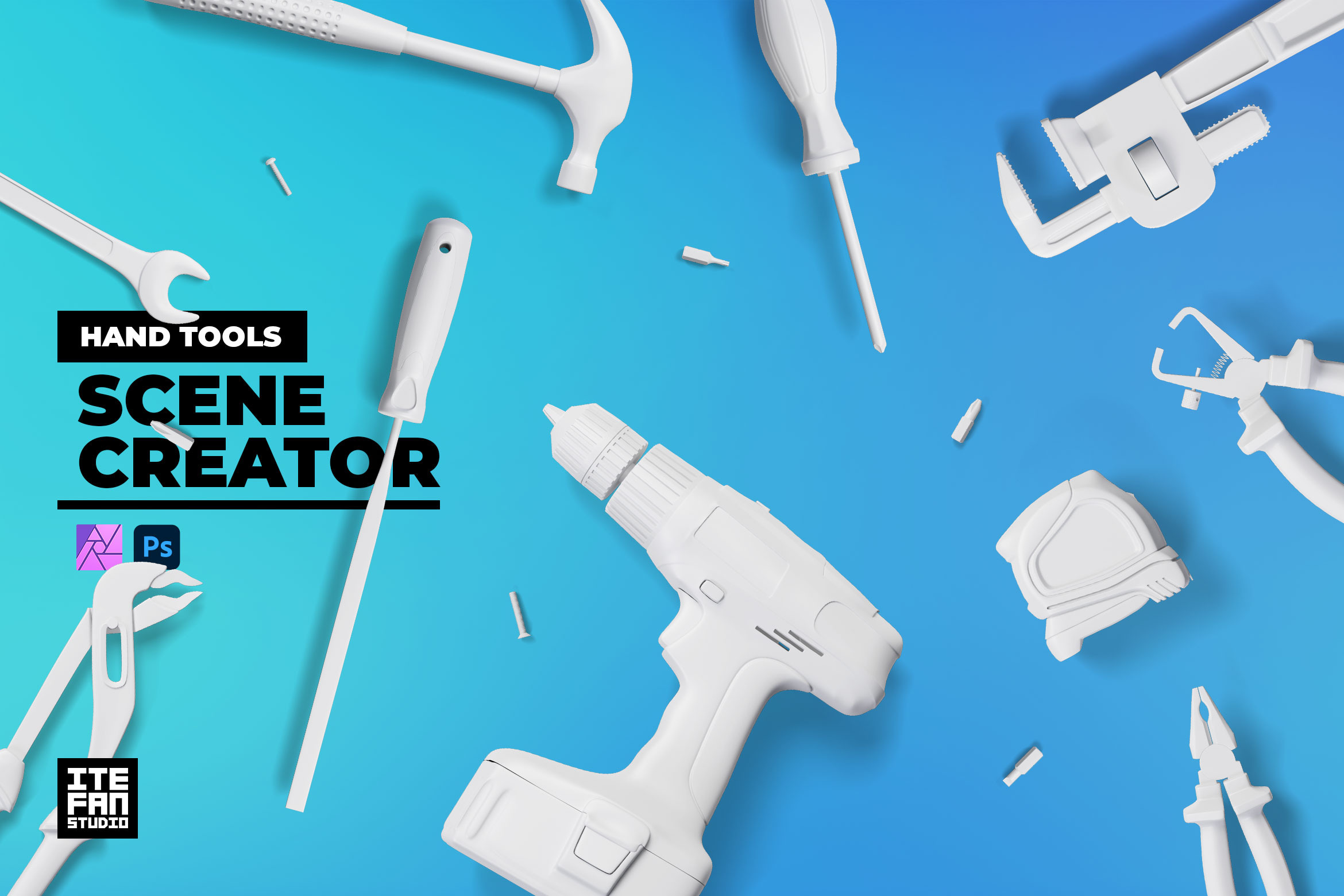 Scene Creator - Hand Tools, a Product Mockup by itefan Studio