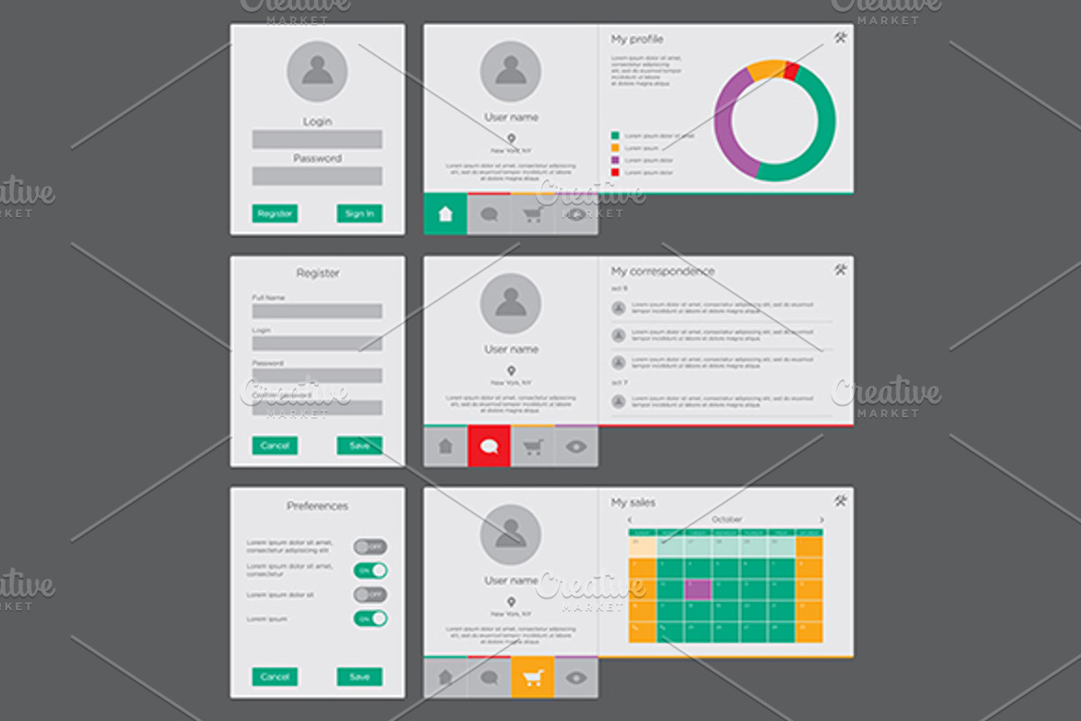 User interface vector template, a Templates & Theme by Urazovsky Design