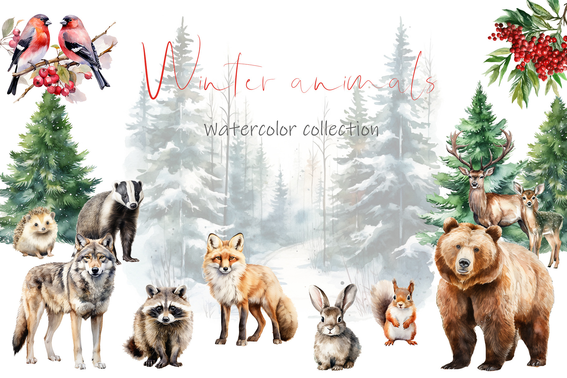 Watercolor forest animals clipart, an Object Graphic by KomtsyanTatyanaArt
