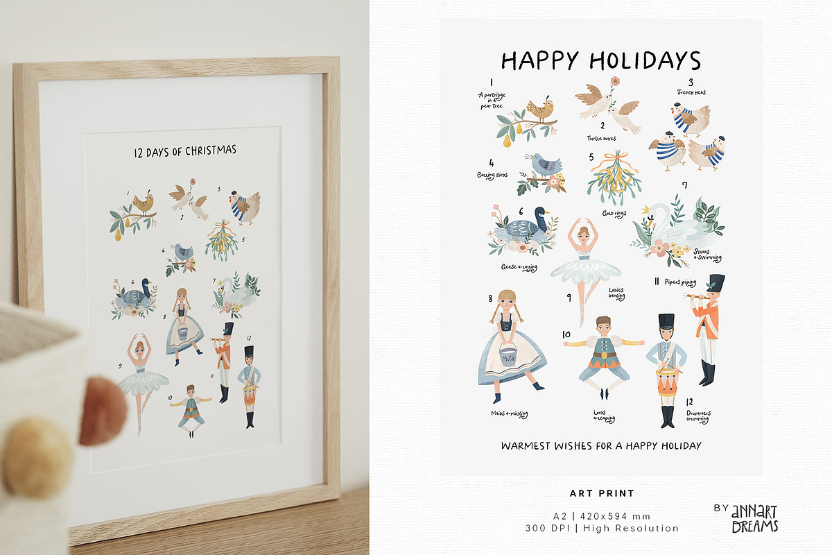 12 days of Christmas, an Animal Illustration by annartdreams