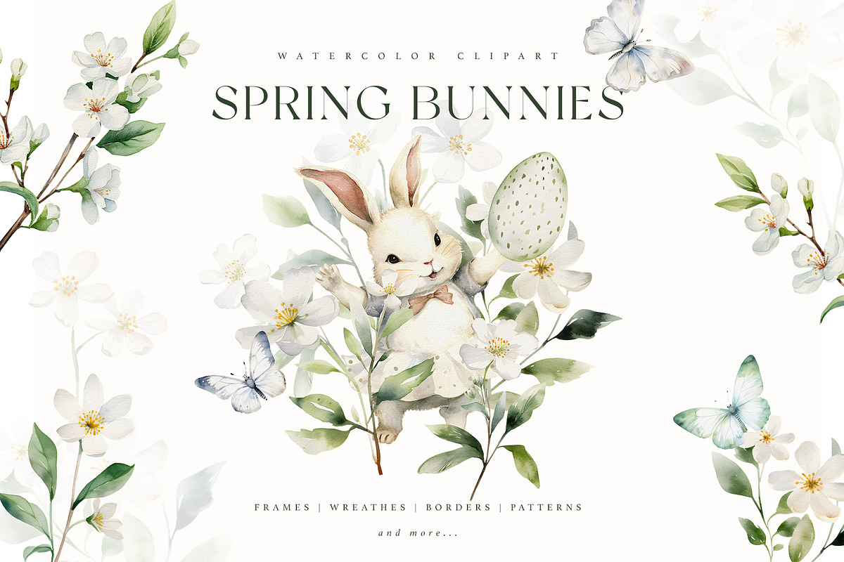 Watercolor bunnies easter clipart