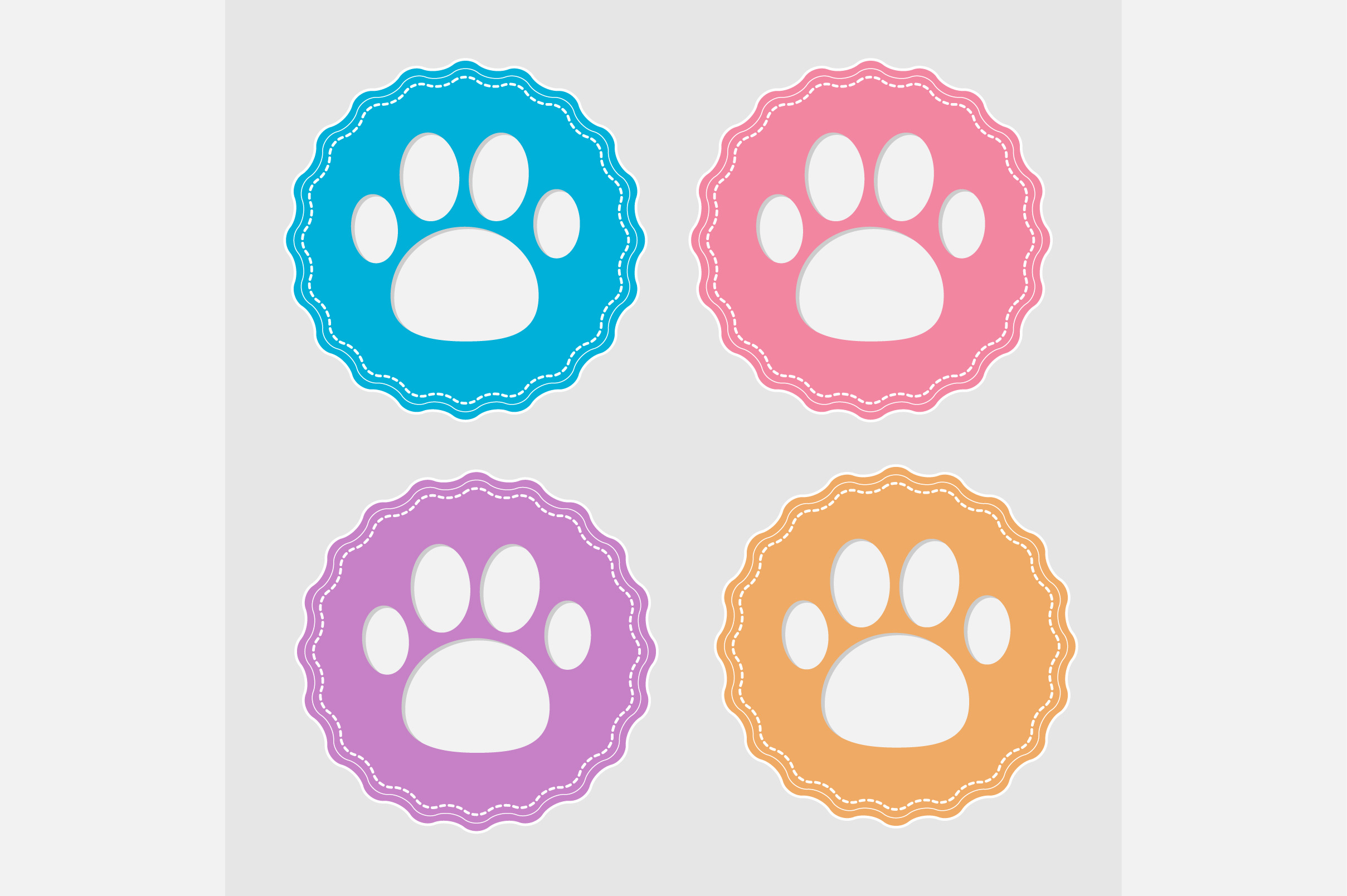 Set of four labels with paw print., an Animal Illustration by Worldofvector