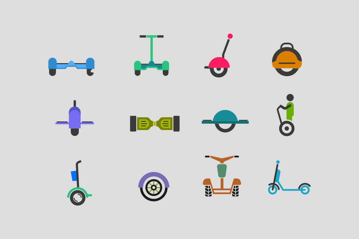 12 Electric Scooter Icons, an Icon by Creative VIP