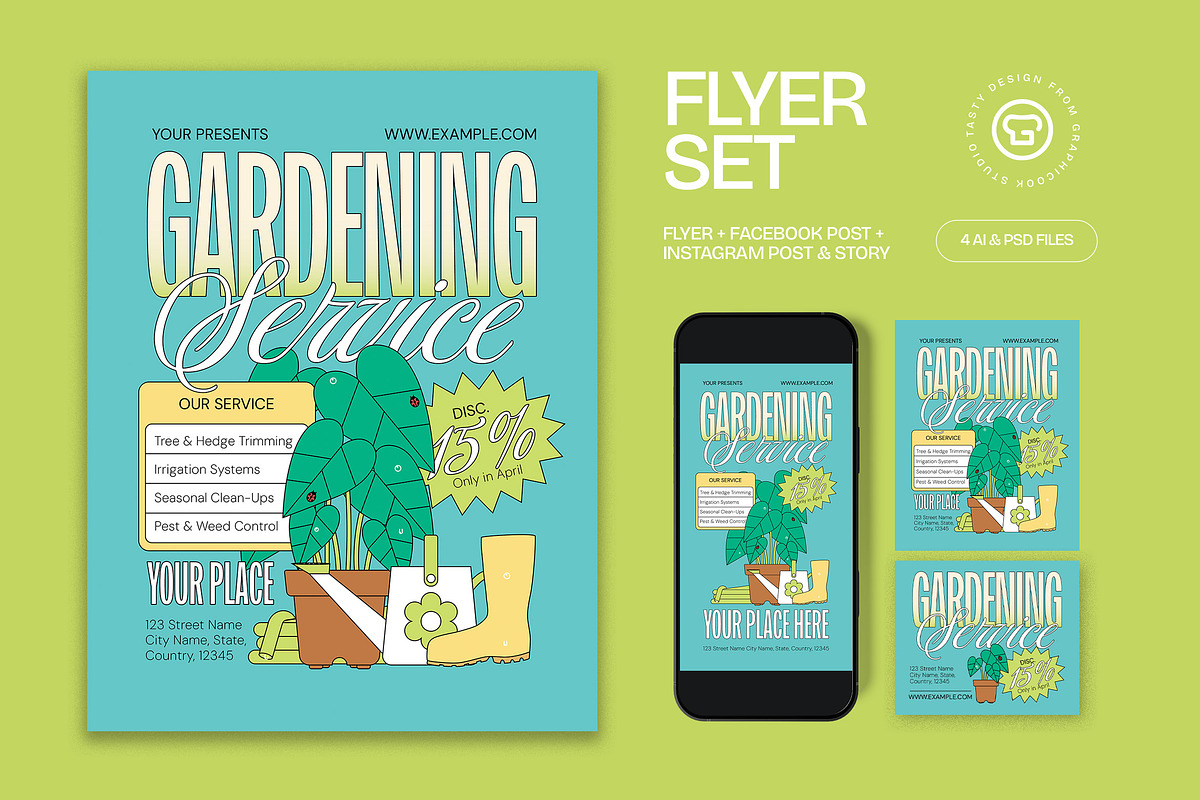 Gardening Service Flyer, a Flyer Template by graphicook