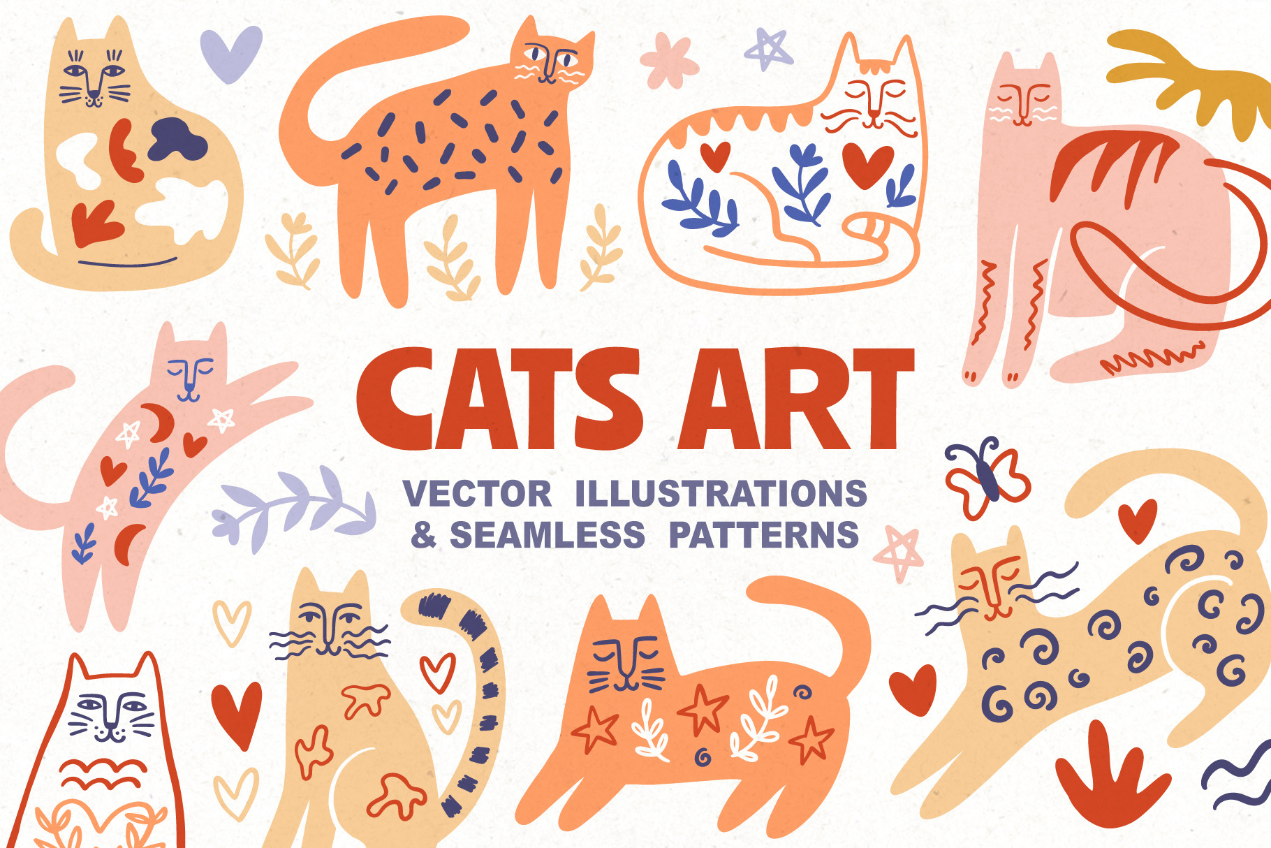 Trendy Retro Cats Big Graphic Pack, a Background Graphic by Katrinelly