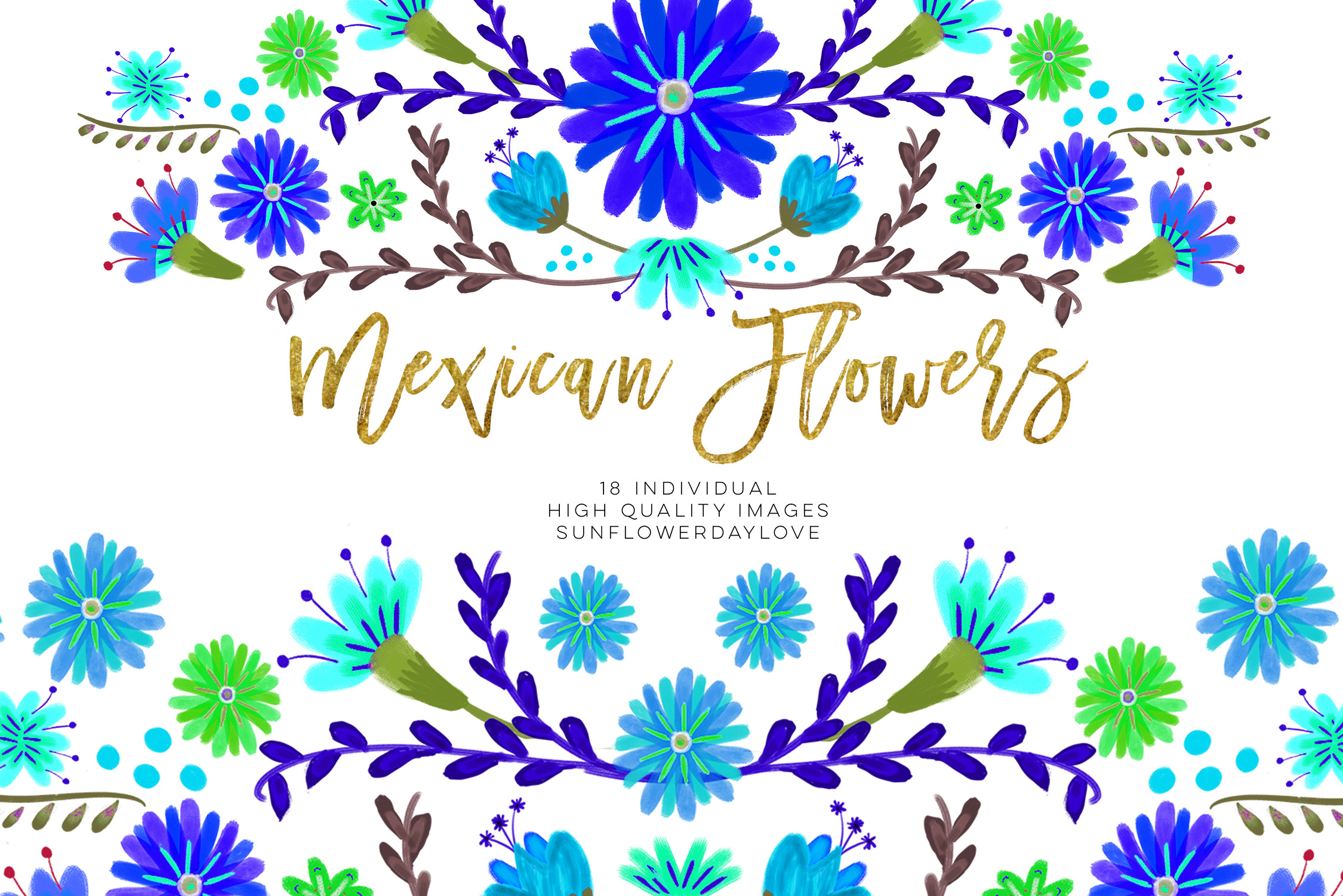 Blue fiesta flowers clip art, an Illustration by Sunflower Day Love