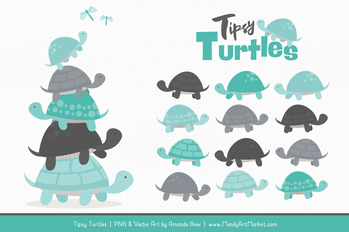 Aqua & Pewter Turtle Stack Clipart, an Illustration by Amanda Ilkov ...