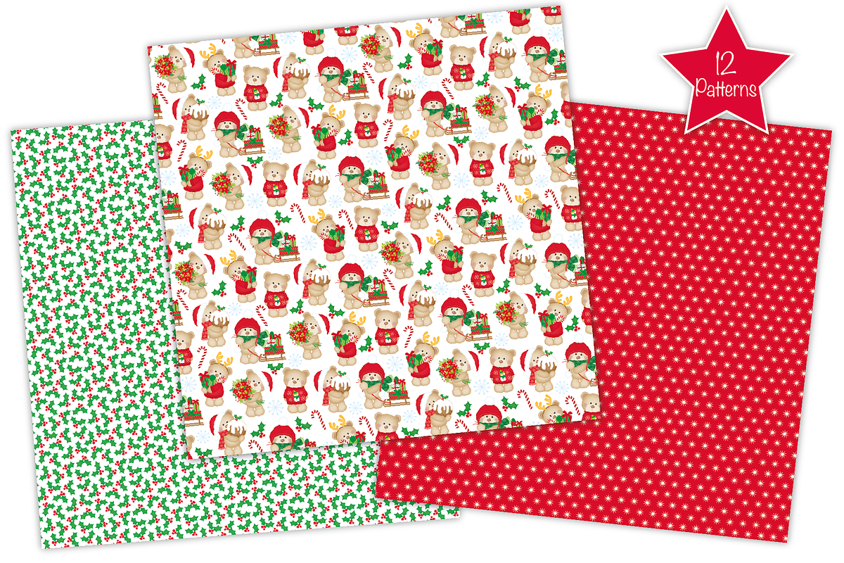 Christmas Bear Digital Paper, a Pattern Graphic by Jo Kavanagh Designs