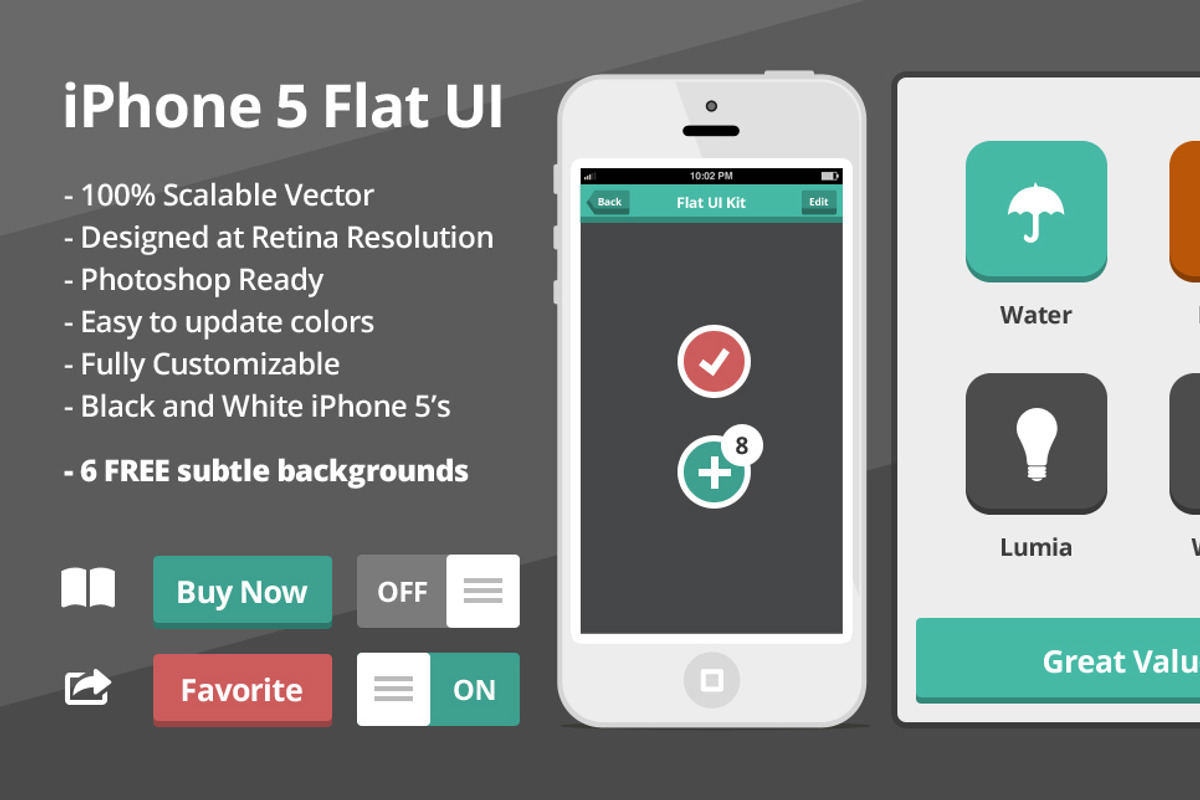 Flat iOS UI Kit with 2 flat iPhones, an UI Kit Template by ODDS & ENDS