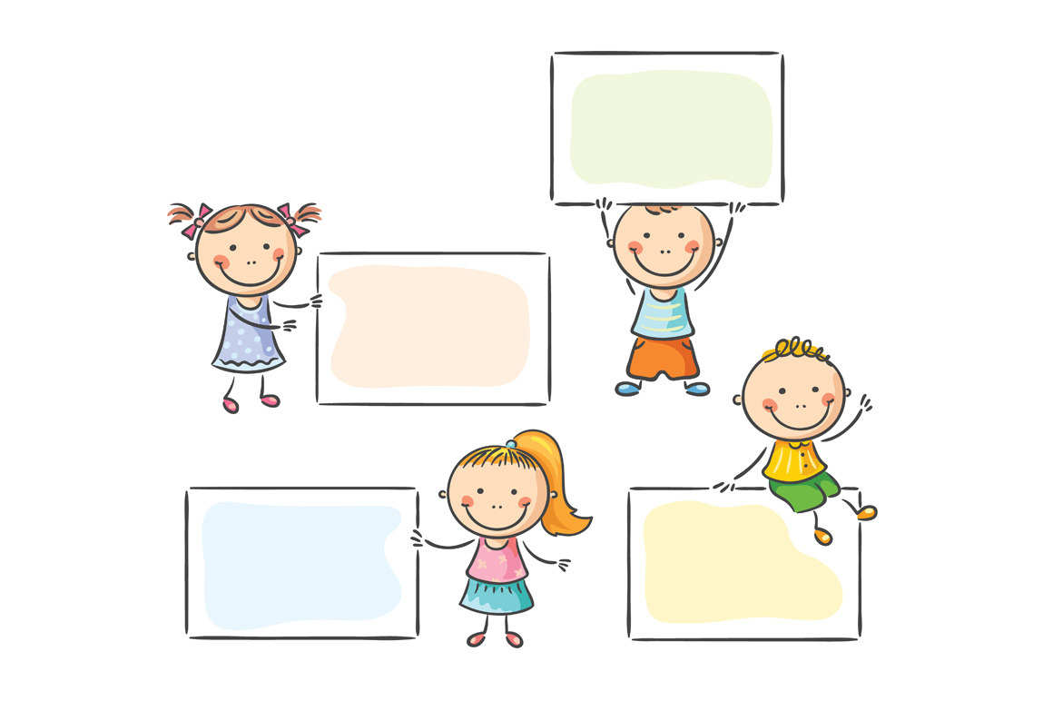 Doodle children blank signs banner, an Education Illustration by Bubert Art